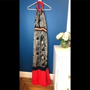 THML | Dresses | Thml Maxi Dress Halter Maxi Red Black And Tan L | Poshmark